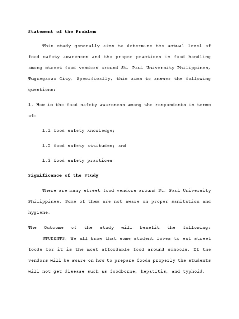 Statement of The Problem | PDF | Foodborne Illness | Survey Methodology