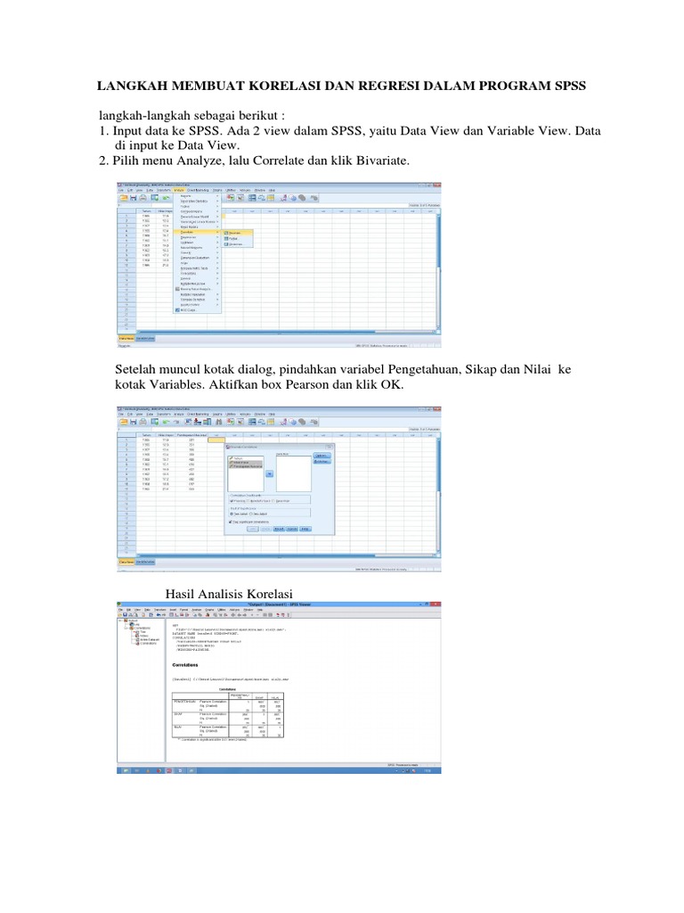 Cara Membuat Analisa Korelasi Dan Regrasi Menggunakan Spss | PDF
