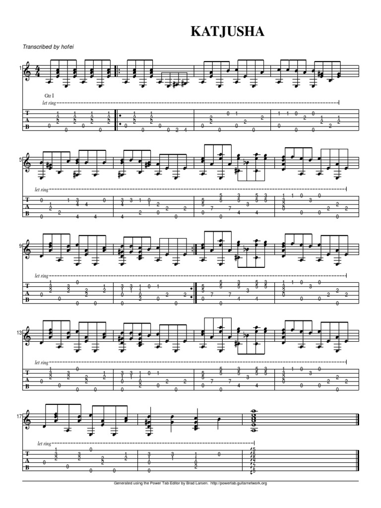 Katjusha: Transcribed by Hofei | PDF