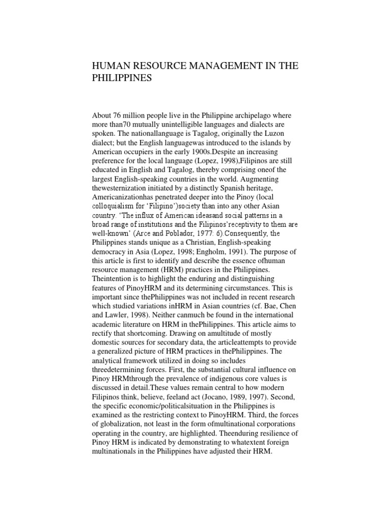 Human Resource Management in The Philippines | PDF | President Of The ...