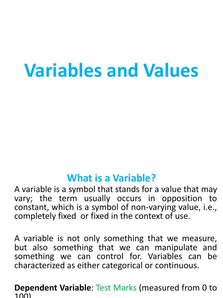 Variables and Values | PDF | Dependent And Independent Variables | Categorical Variable