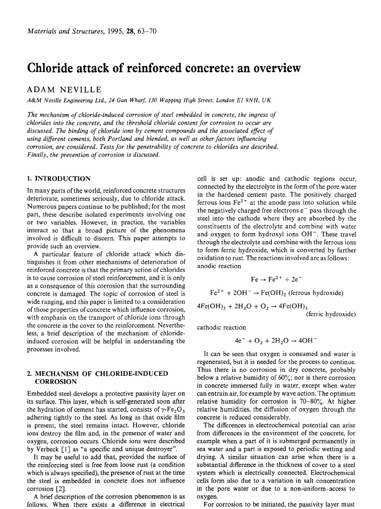 Chloride Attack of Reinforced Concrete: An Overview of the Mechanism of ...