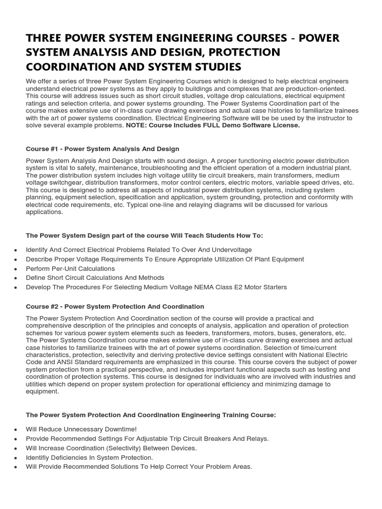 Three Power System Engineering Courses | PDF | Electric Power System ...