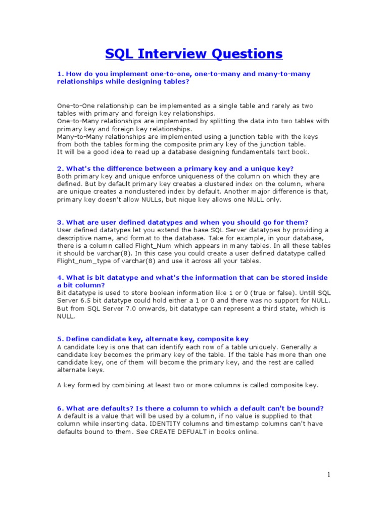 SQL Interview Questions | PDF | Database Index | Microsoft Sql Server
