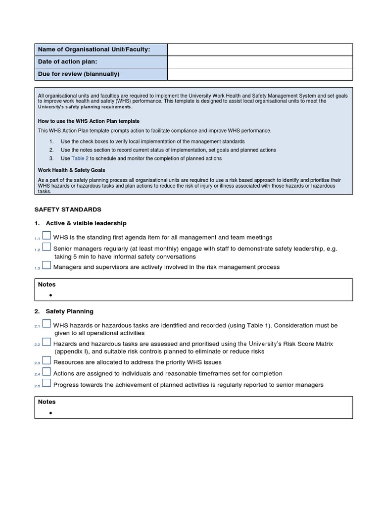 WHS Action Plan Template | PDF | Risk Management | Occupational Safety ...