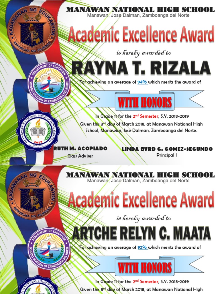 Award Certificate 2 For DEPed | PDF