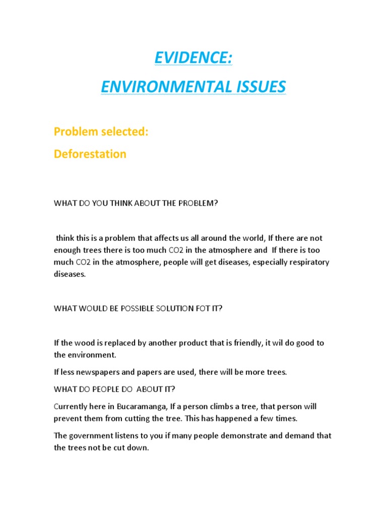 Evidence: Environmental Issues: Problem Selected: Deforestation | PDF