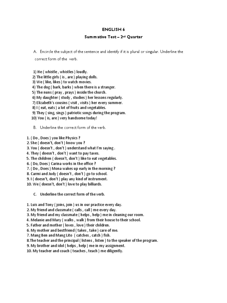 English 6 Summative Test - 2 Quarter | PDF