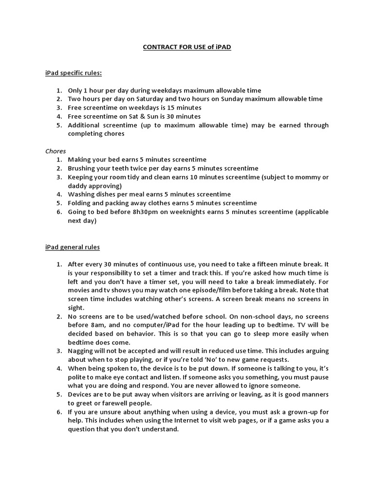 Contract For Use of Ipad | PDF | I Pad | Computing And Information ...