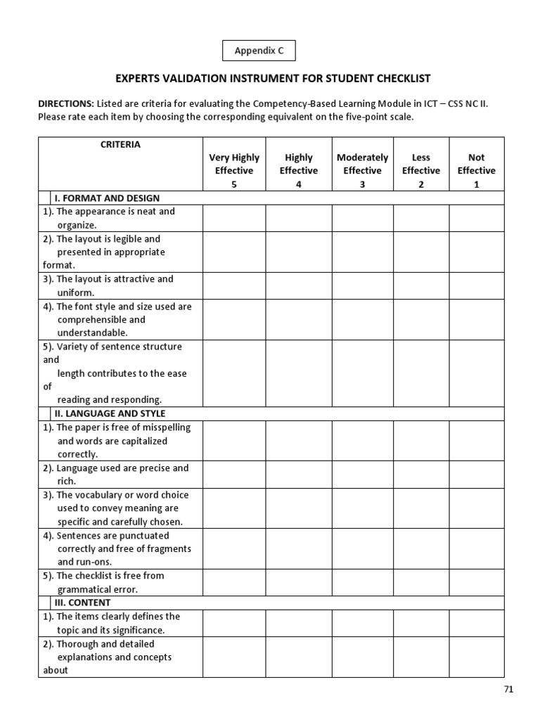 Experts Validation Instrument For Student Checklist | PDF | Semiotics ...
