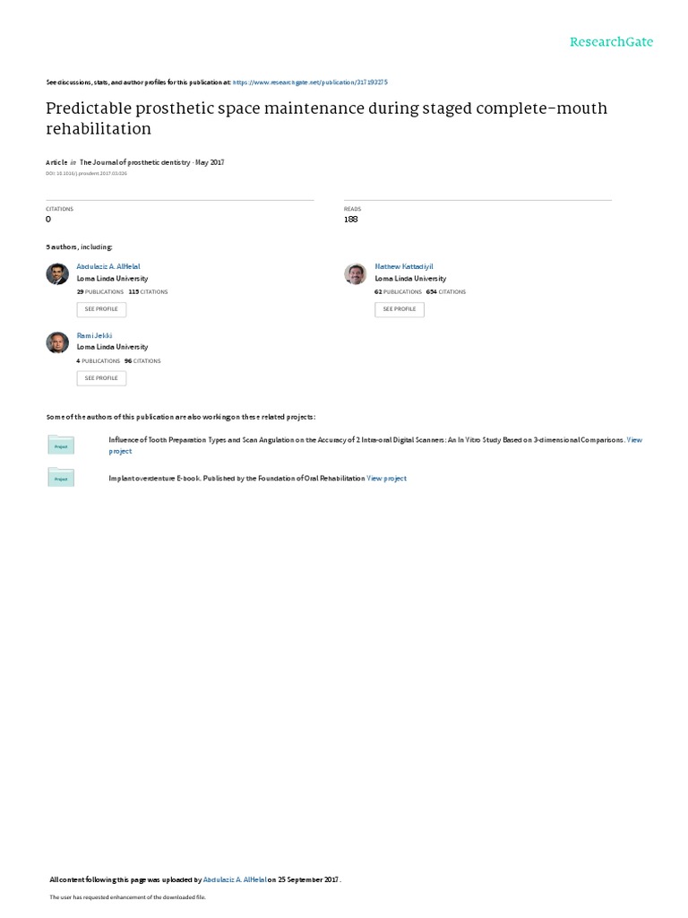 Predictable Prosthetic Space Maintenance During Staged Complete-Mouth ...
