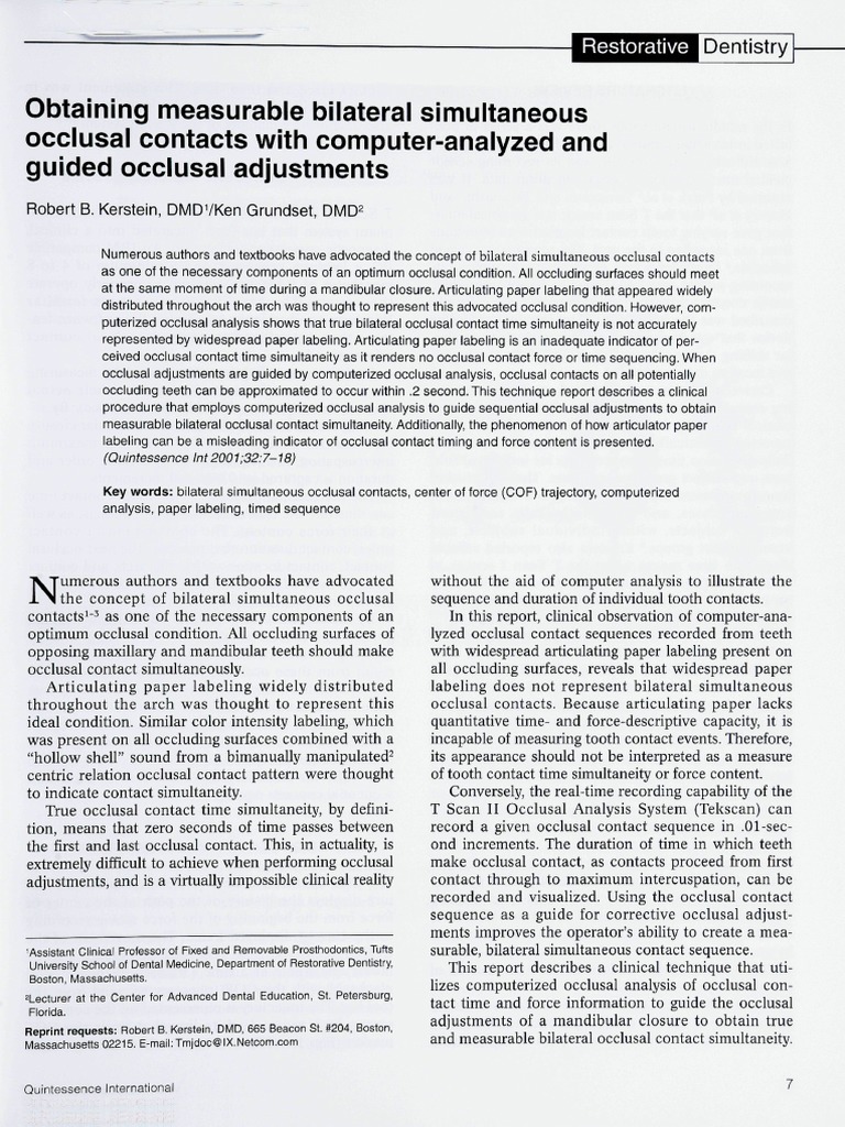 Obtaining Measurable Bilateral Simultaneous Occlusal Contacts With ...