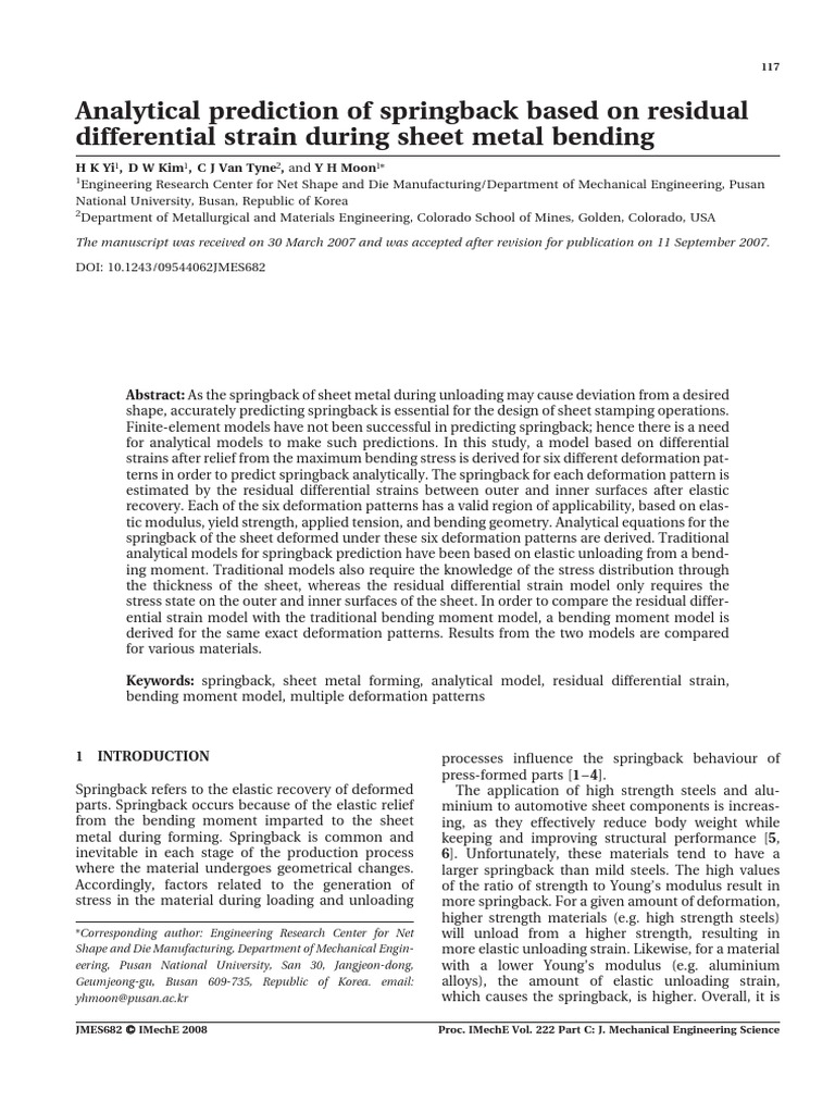 Analytical Prediction of Springback Based On Residual Differential Strain During Sheet Metal ...