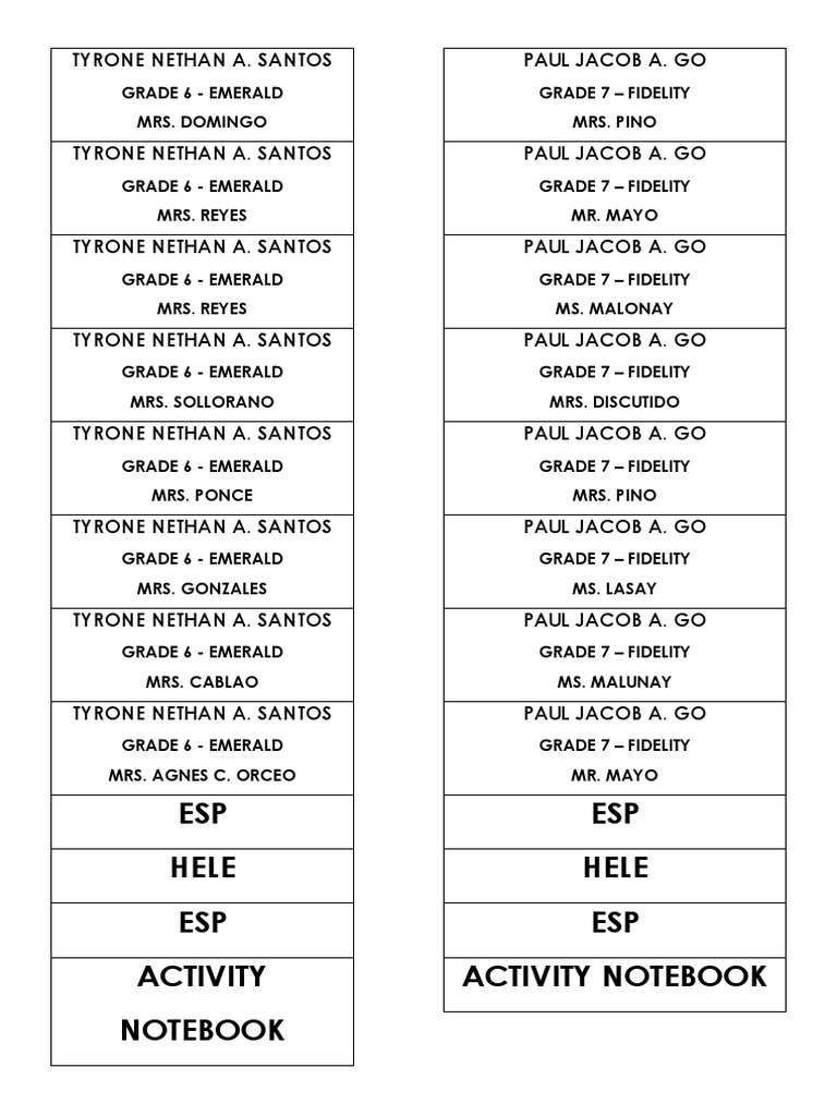 ESP Hele ESP Activity Notebook ESP Hele ESP Activity Notebook | PDF