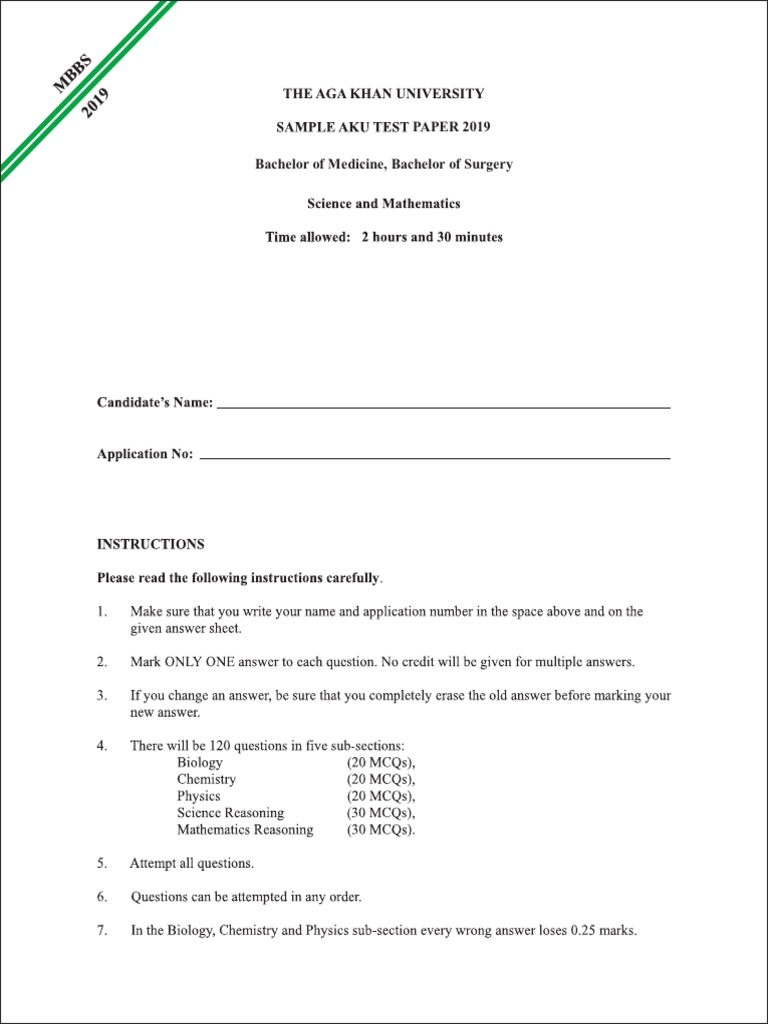 Sample Paper MBBS | PDF