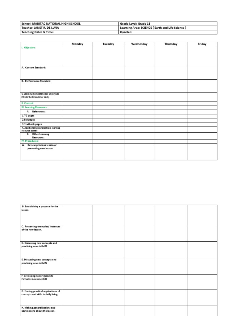 Daily Lesson Log Template | PDF | Education Theory | Pedagogy