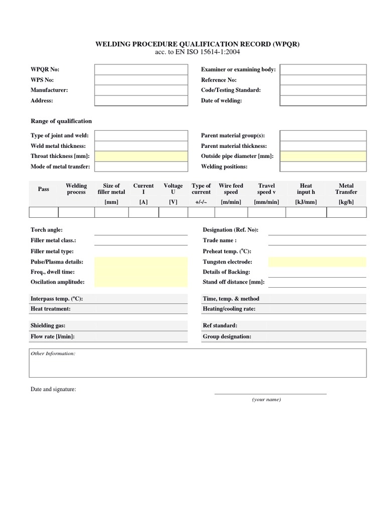 WPQR - Form As Per EN PDF | Download Free PDF | Welding | Construction