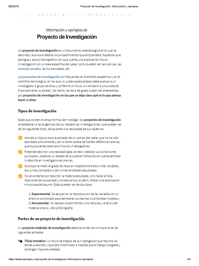 Proyecto de Investigación - Información y Ejemplos | PDF | Teoría ...