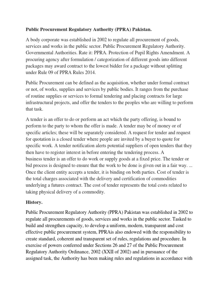 Public Procurement Regulatory Authority (PPRA) Pakistan | PDF ...