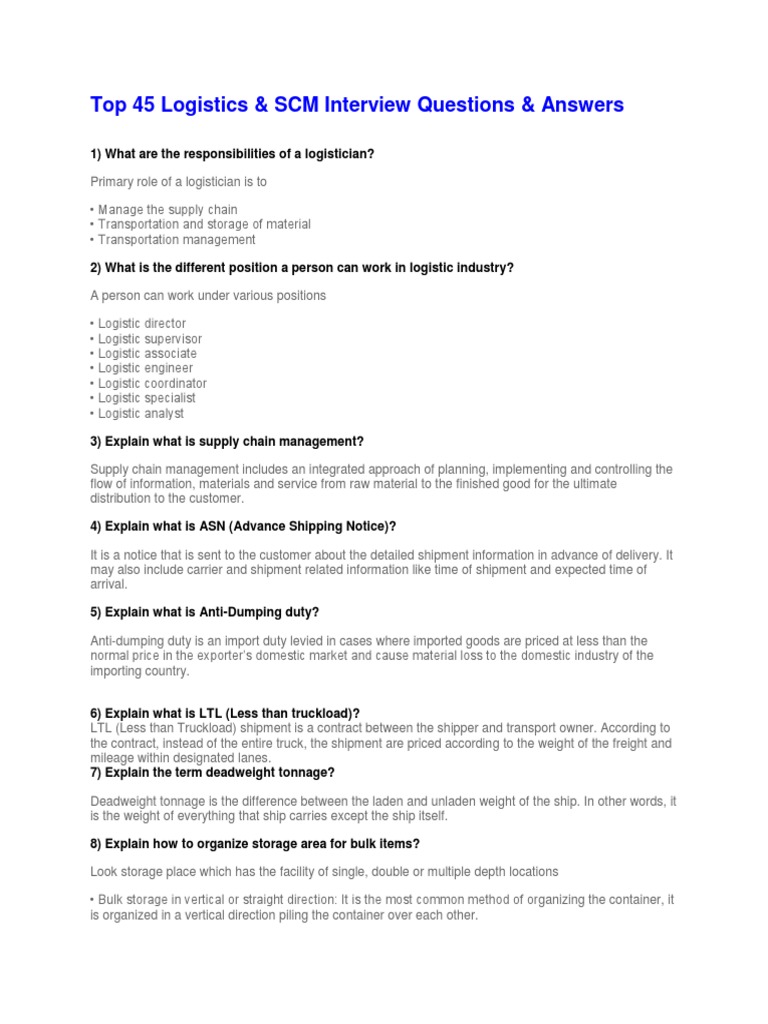 Top 45 logistics interview questions | PDF | Cargo | Logistics