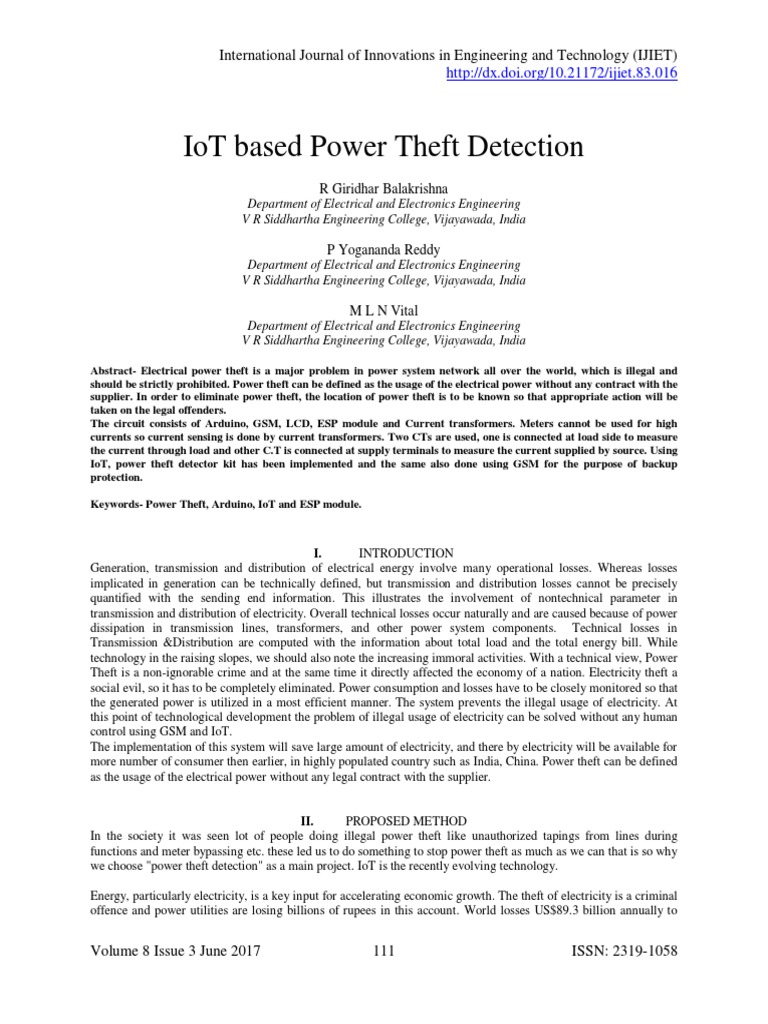 Iot Based Power Theft Detection: International Journal of Innovations ...