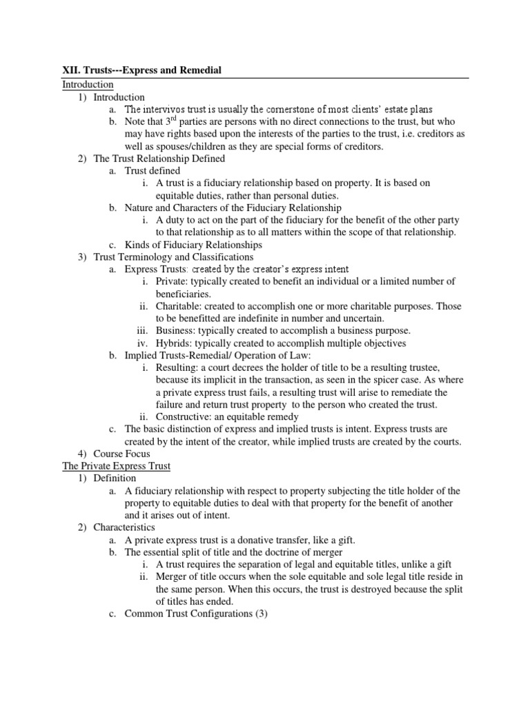 Trusts Express and Remedial | PDF | Trust Law | Title (Property)