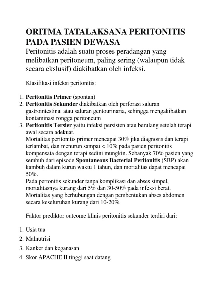 Algoritma Tatalaksana Peritonitis Pada Pasien Dewasa | PDF