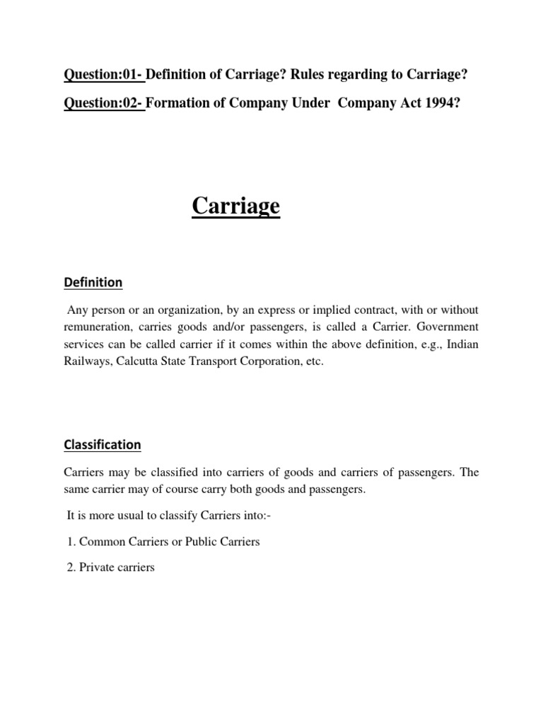 Carriage | PDF | Common Carrier | Damages