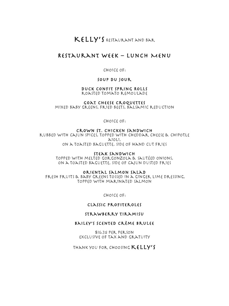 Kelly's Combined Menus | PDF