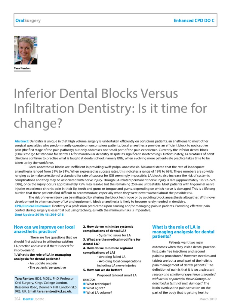 Inferior Dental Blocks Versus Infiltration Dentistry | PDF | Anesthesia ...