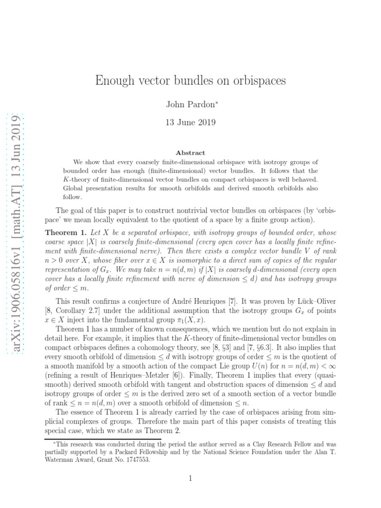 Enough Vector Bundles On Orbispaces: John Pardon 13 June 2019 | PDF ...