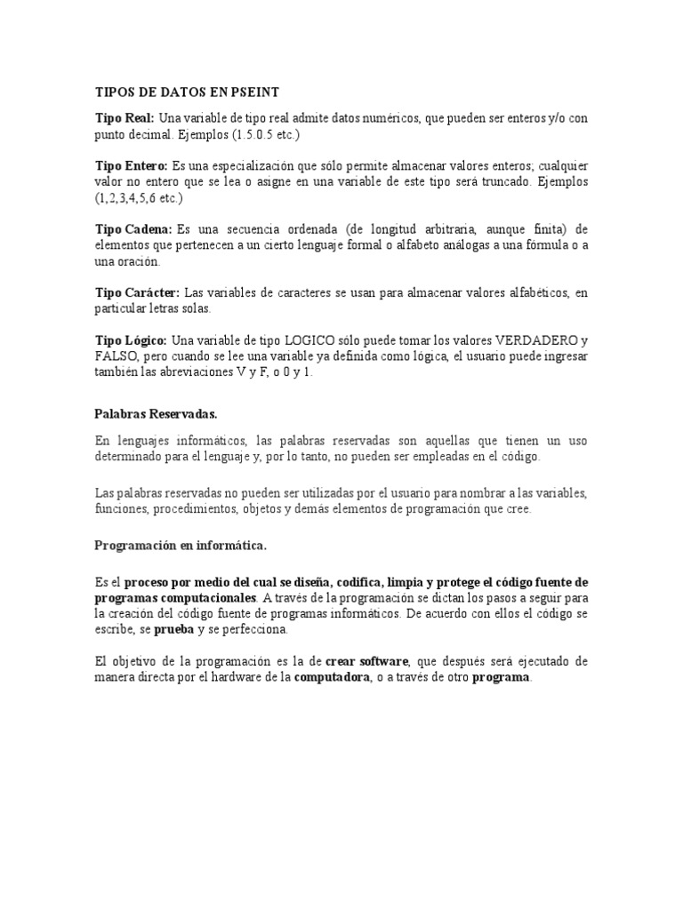 Tipos De Datos En Pseint Pdf 2376