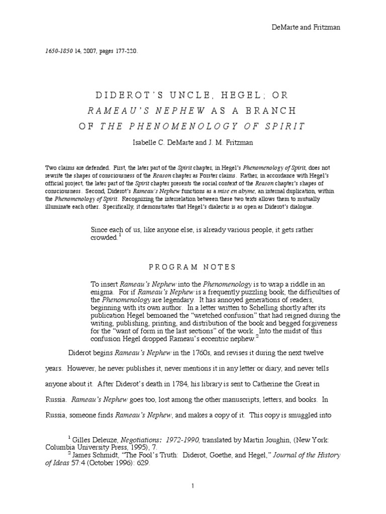 Diderot S Uncle Hegel or Rameau S Nephew | PDF | Georg Wilhelm ...