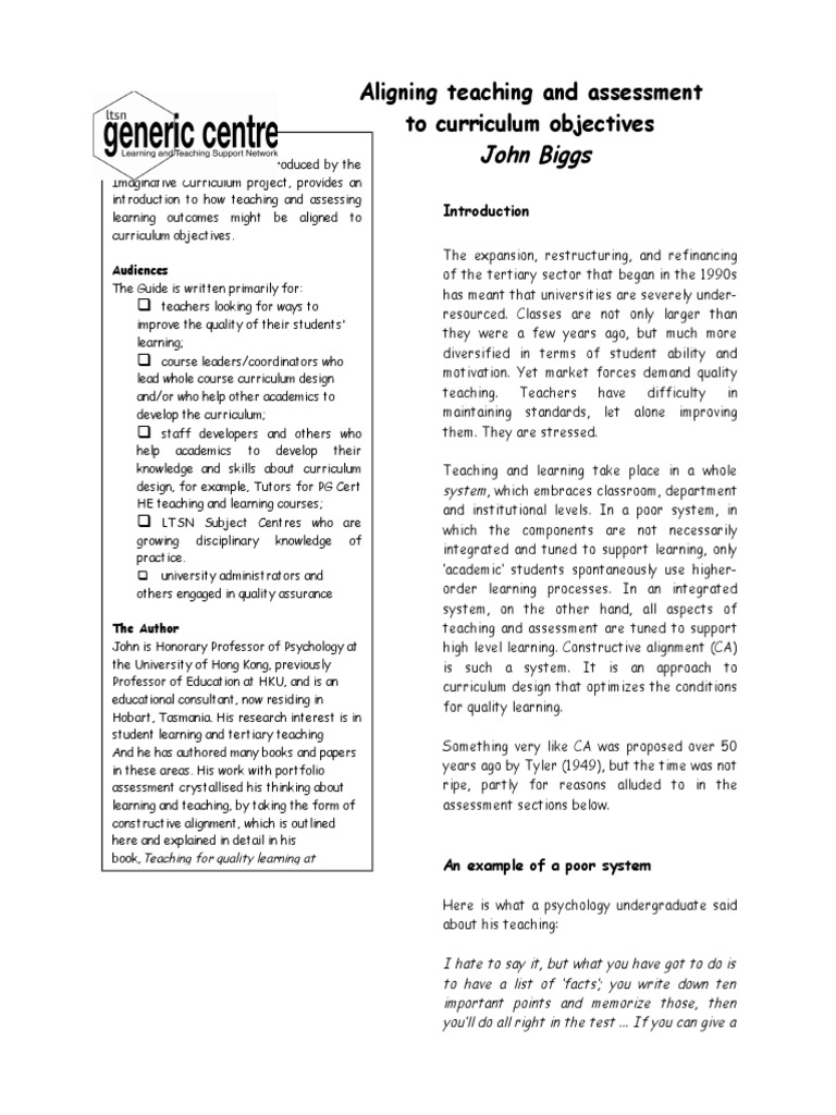 Biggs Constructive Alignment | PDF | Educational Assessment | Teachers