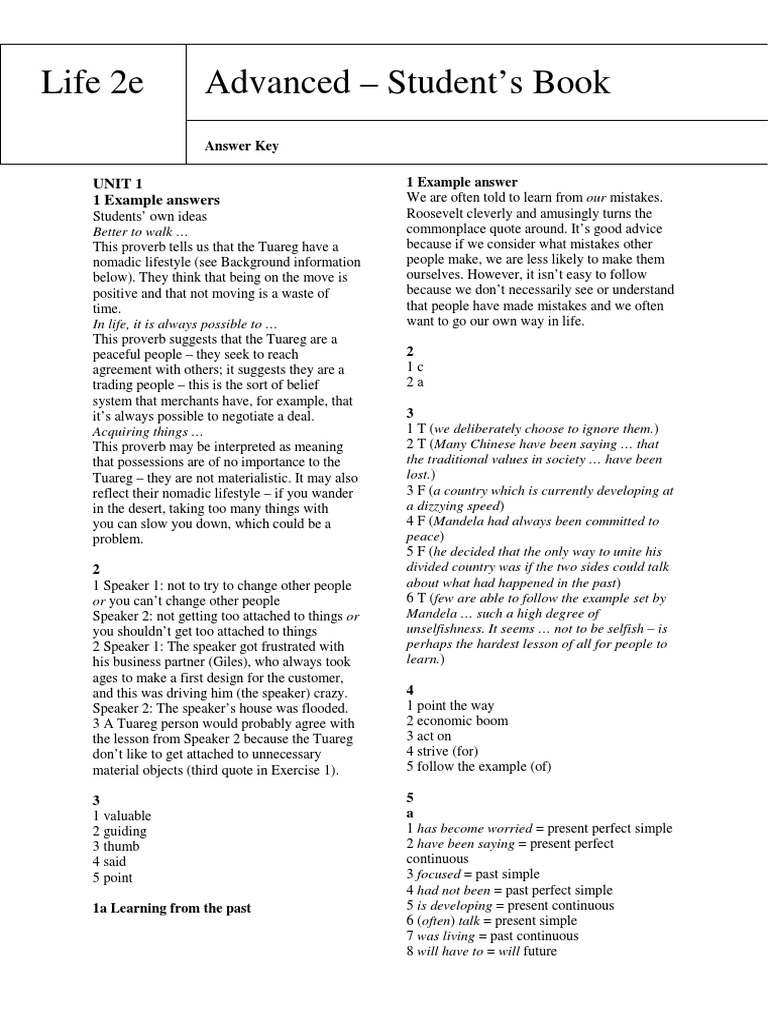 Life 2e Advanced SB AnswerKey | PDF | Reason | Noun