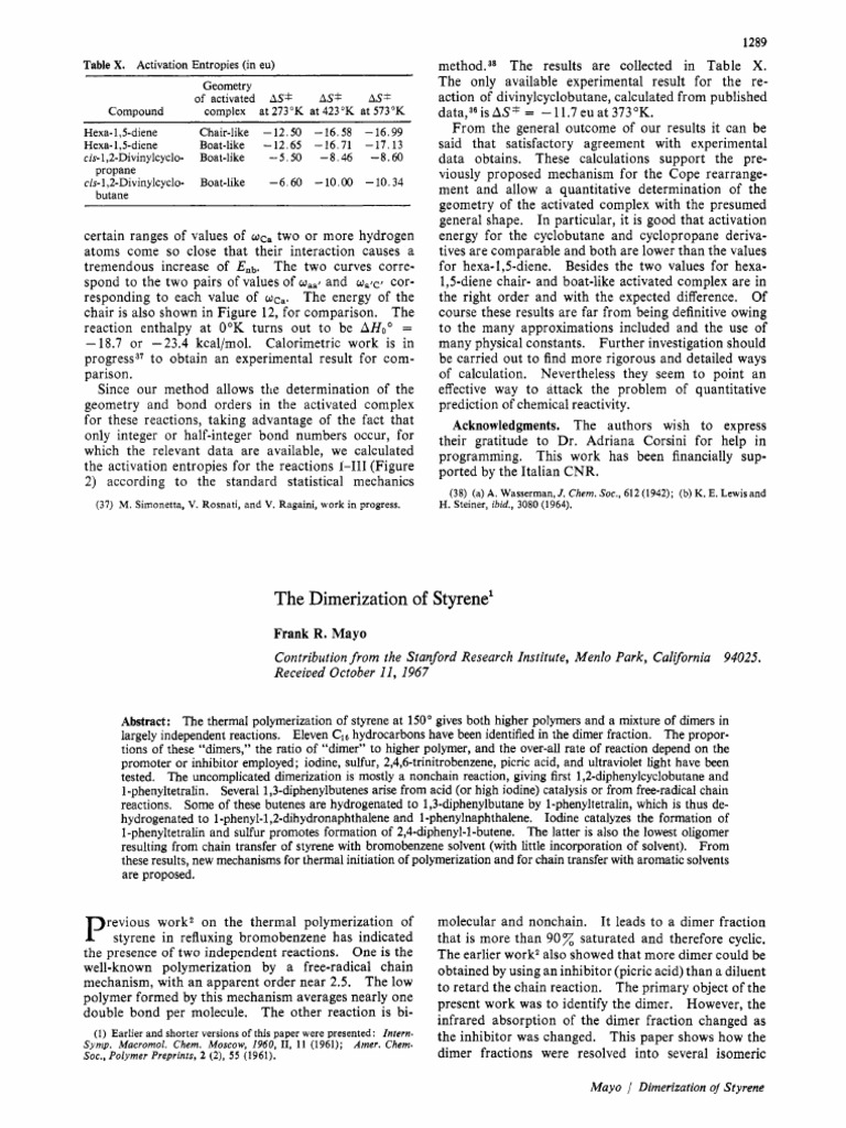 The Dimerization Styrene': Enb. The Two Curves Corre | PDF | Chemical ...
