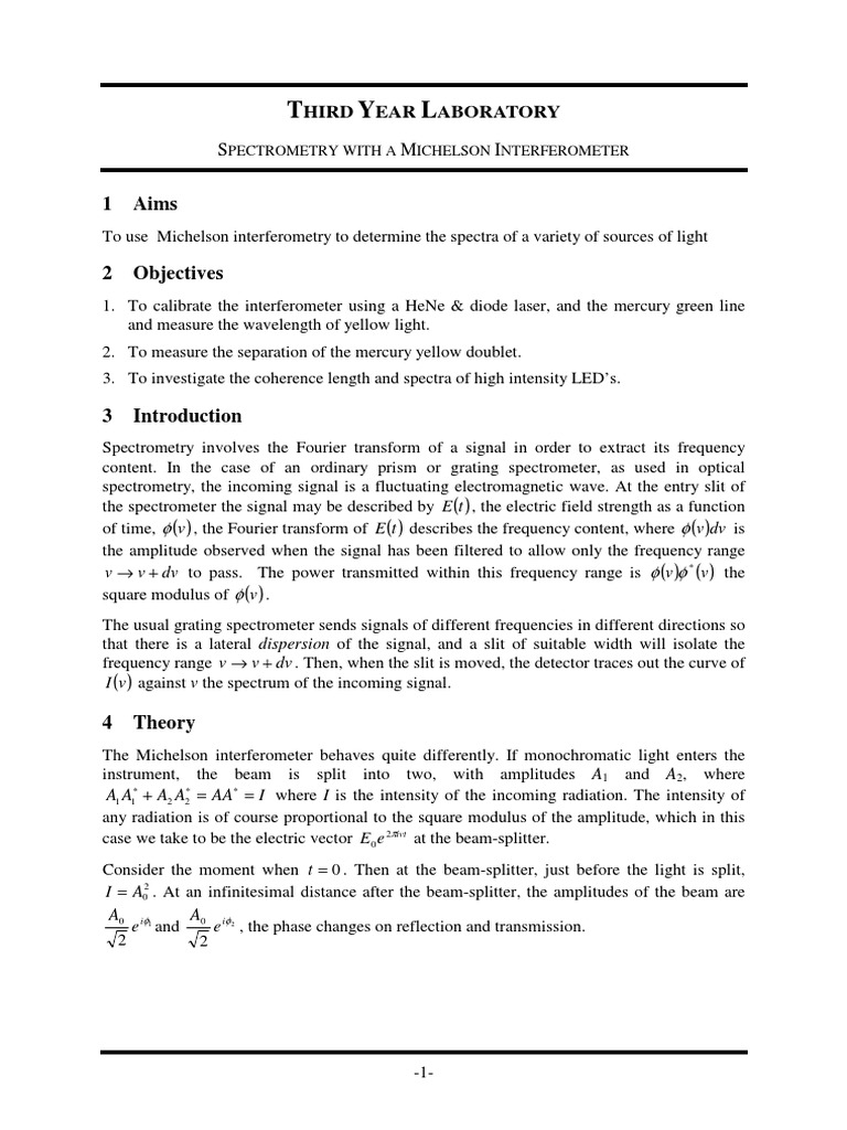 Advanced Spectrometry Lab Guide | PDF | Interferometry | Coherence ...