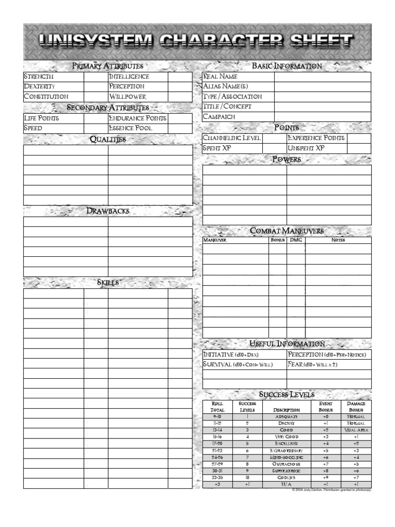 Generic Unisystem Character Sheet | PDF | Leisure Activities | Leisure