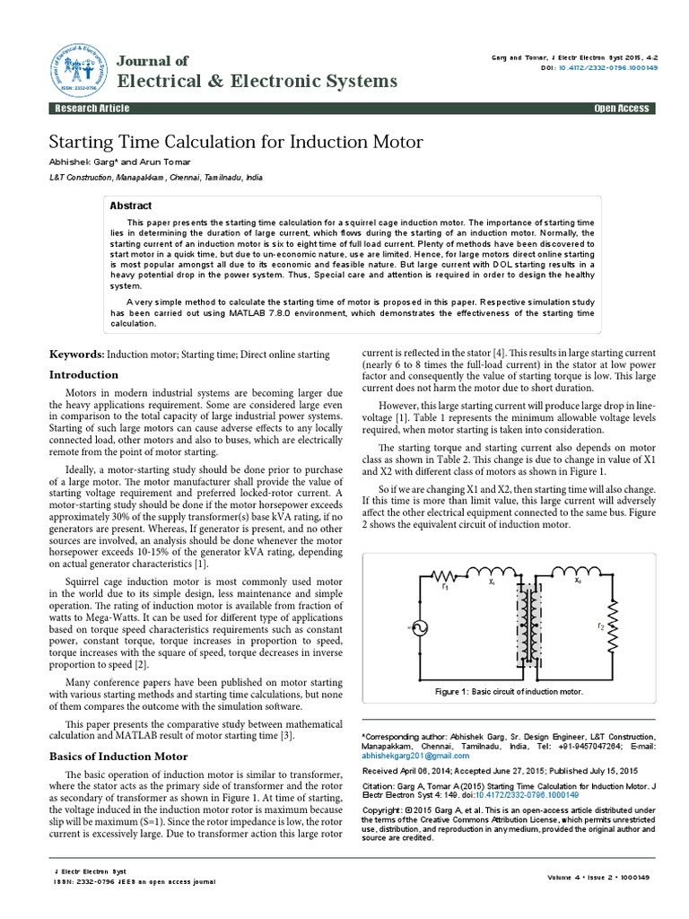 Electrical & Electronic Systems: Starting Time Calculation For ...