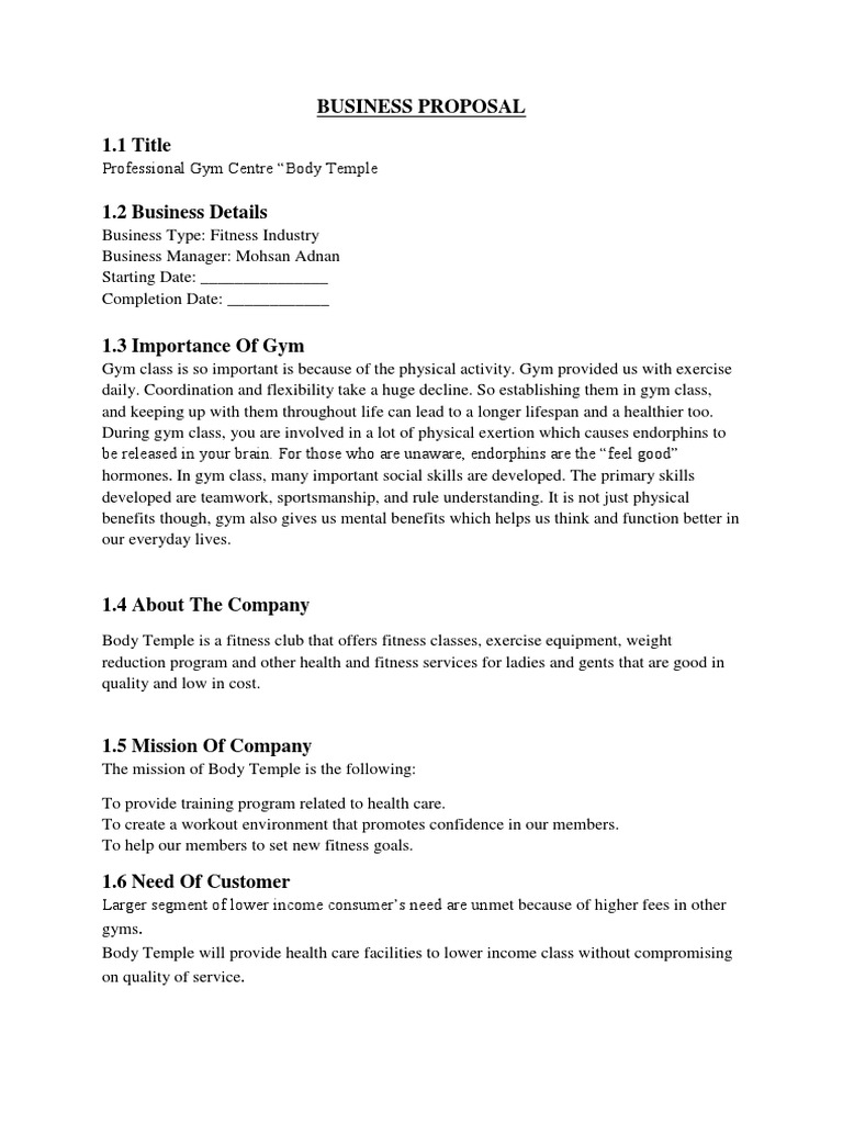 Providing Affordable Fitness Options: A Business Proposal for the Body ...