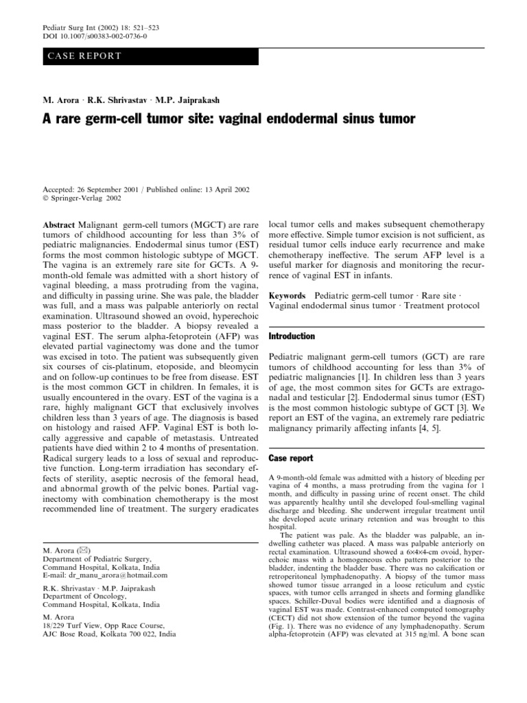 A Rare Germ-Cell Tumor Site: Vaginal Endodermal Sinus Tumor: Casereport ...