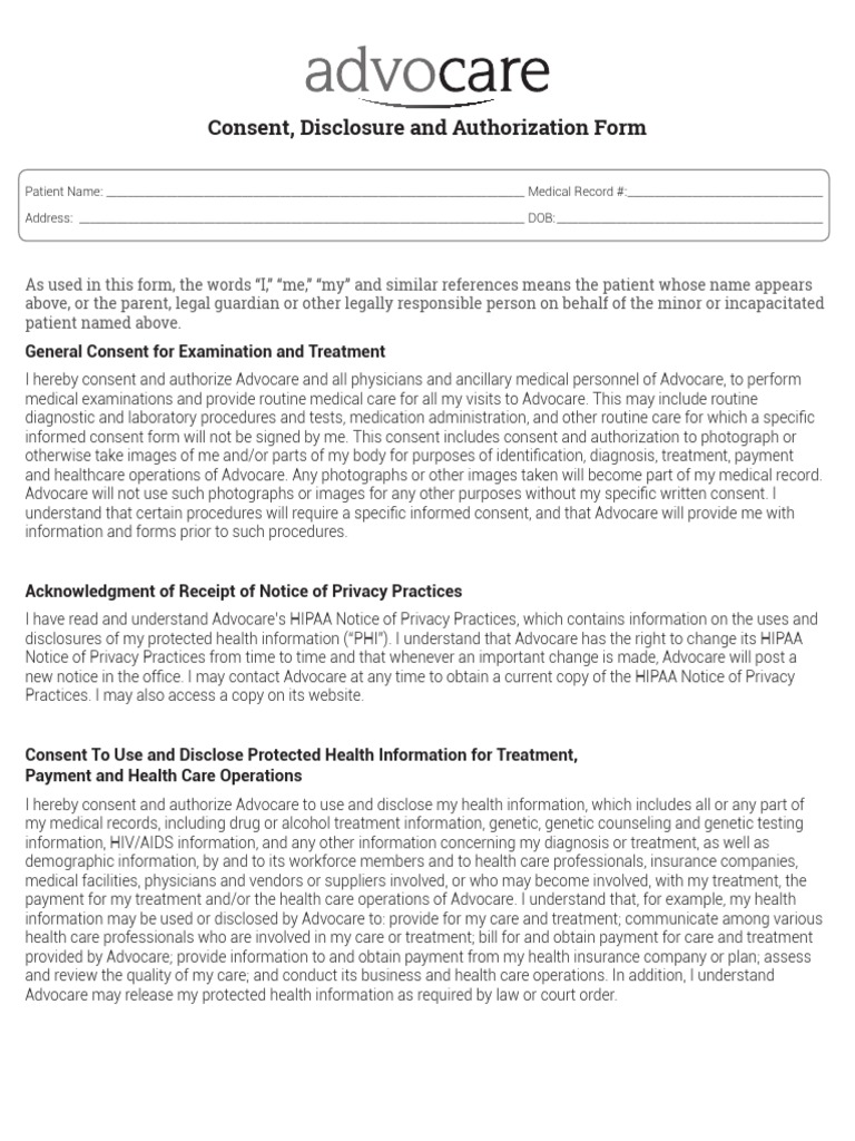 Medical Consent & Privacy Form | PDF | Informed Consent | Health ...