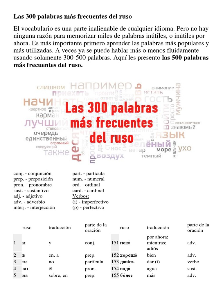Las 300 palabras más frecuentes en Ruso | PDF | Semántica léxica ...