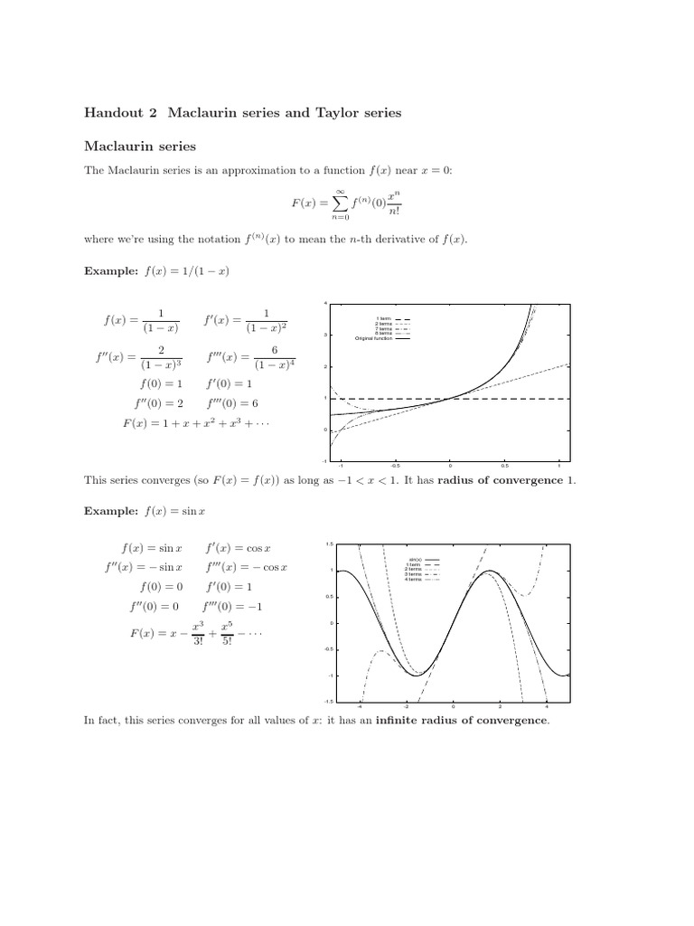 Handout 2 Maclaurin Series and Taylor Series Maclaurin Series | PDF ...