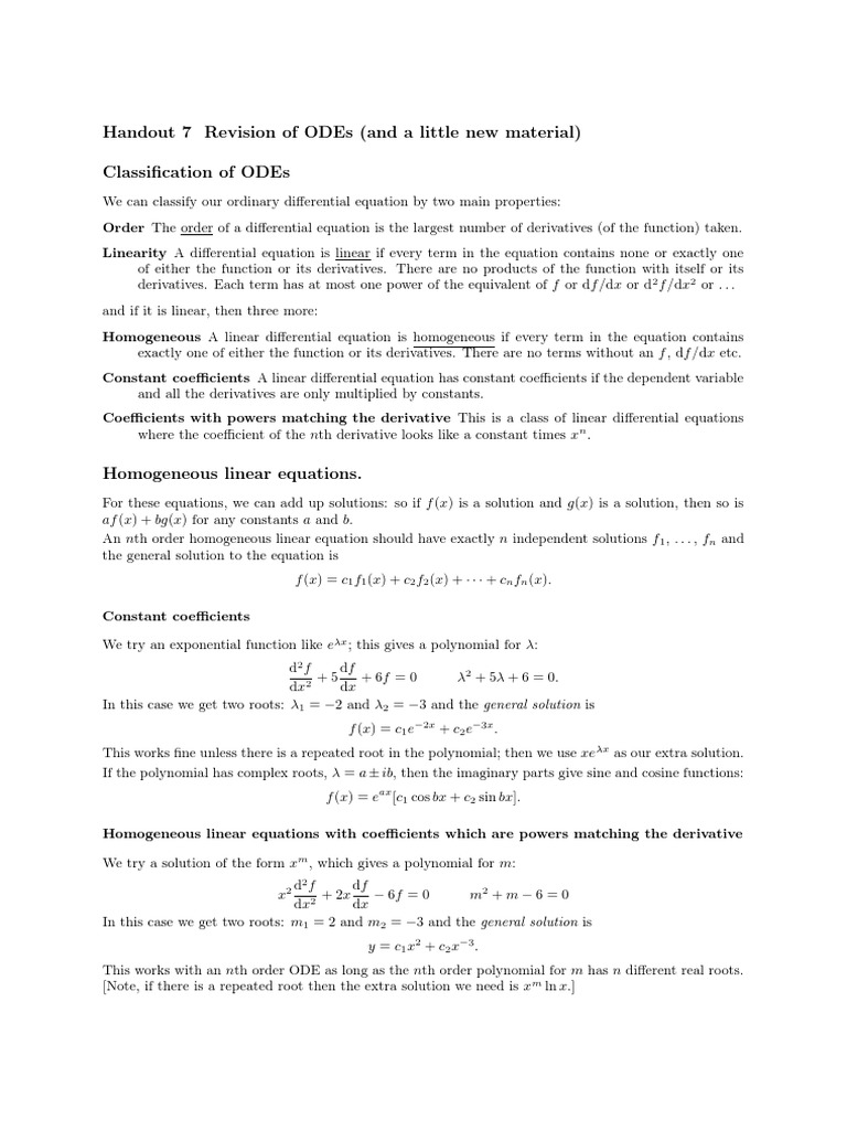 Handout 7 Revision of Odes (And A Little New Material) Classification ...