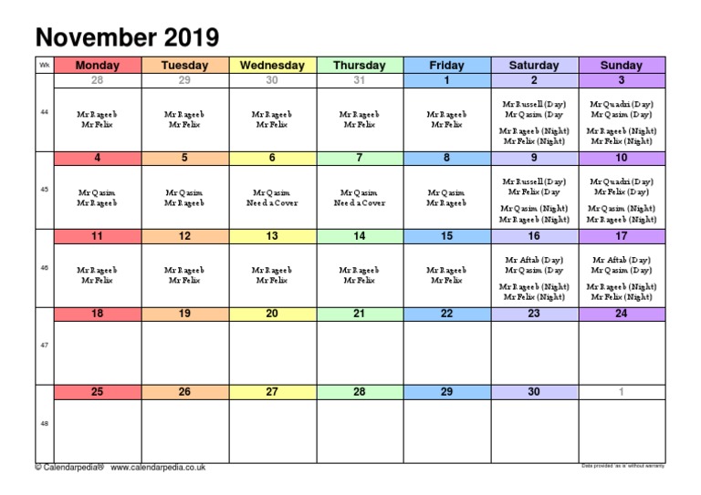 Calendar November 2019 Landscape | PDF | Sports | Leisure