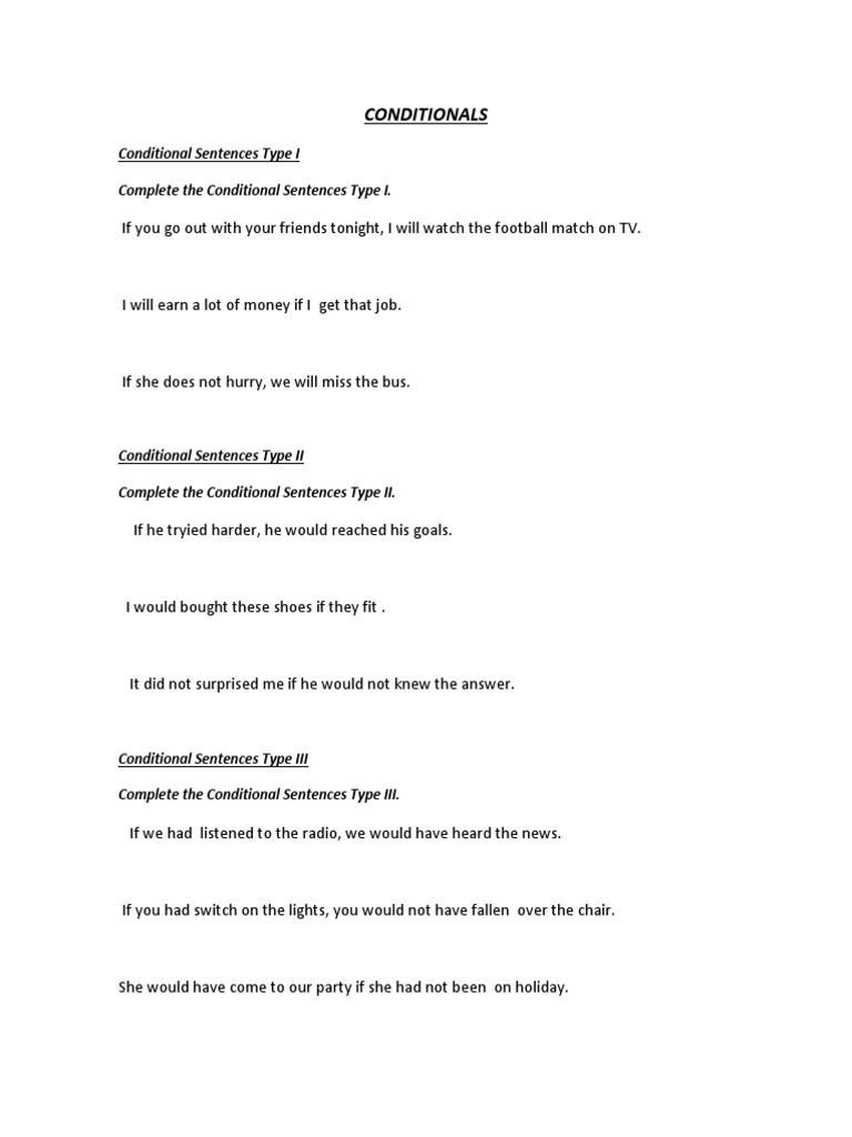 Conditionals: Learn Types I, II, III | PDF