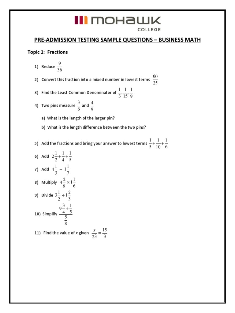 Grade 11 Business Math Sample Questions PDF | PDF | Fraction ...