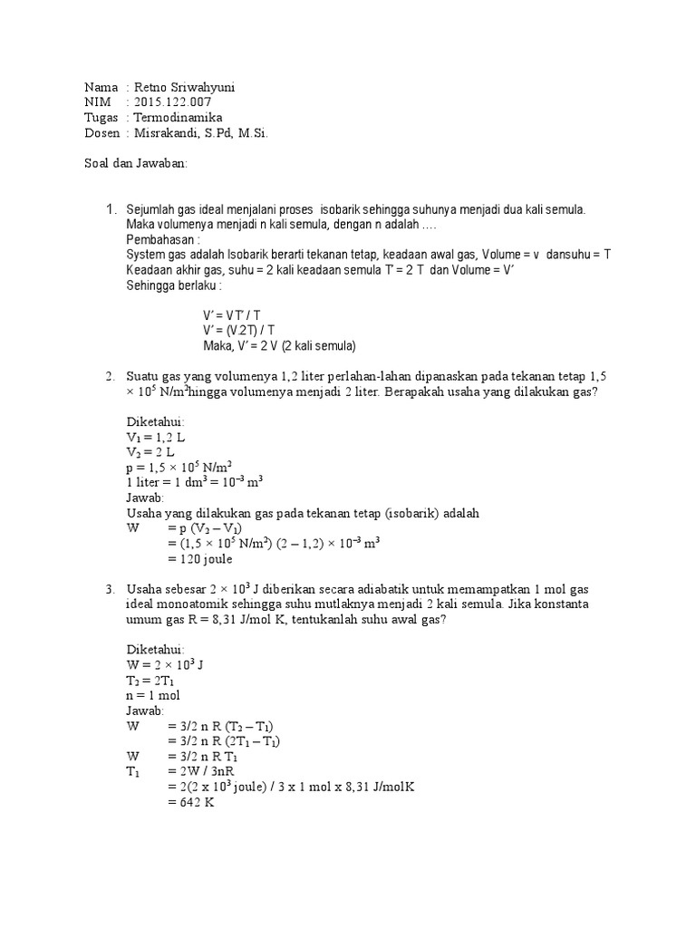 Soal Termo Retno | PDF | Sains & Matematika