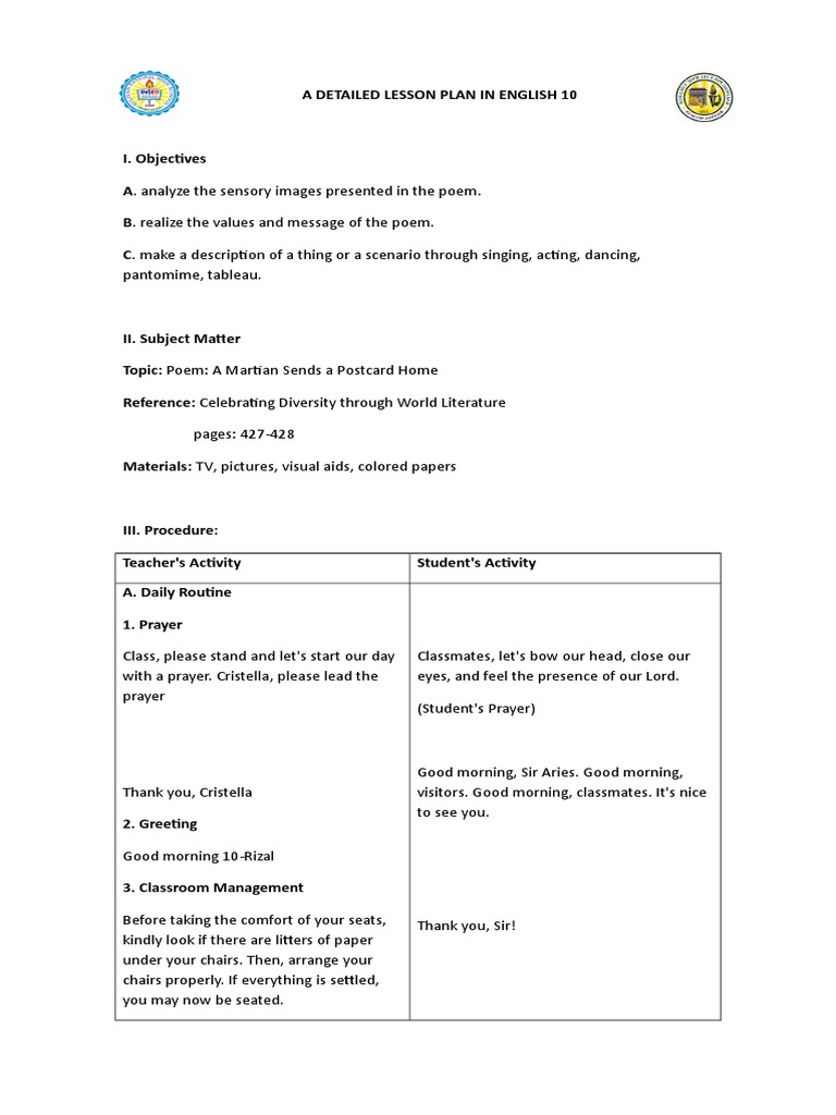 English 10: A Martian Sends A Postcard Home | PDF